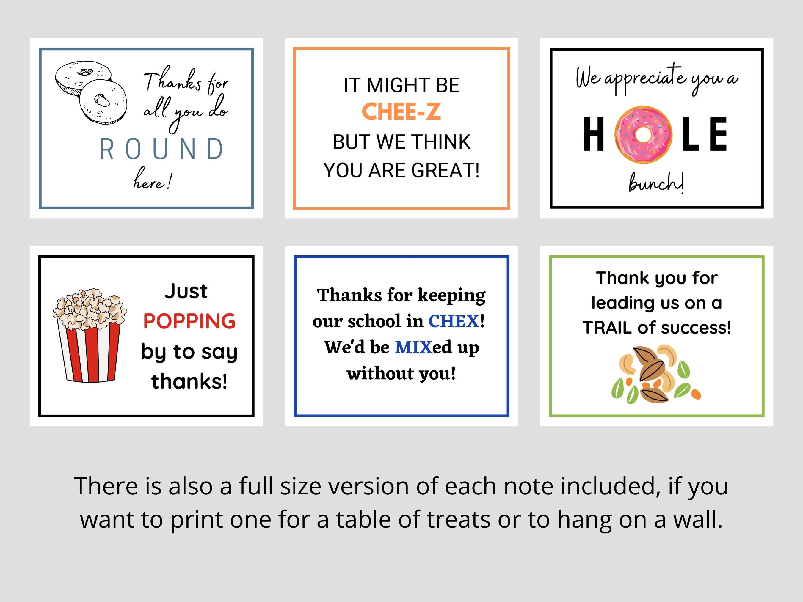 Snack Appreciation Thank You Tags | Set of Printable Snack Labels - Etsy