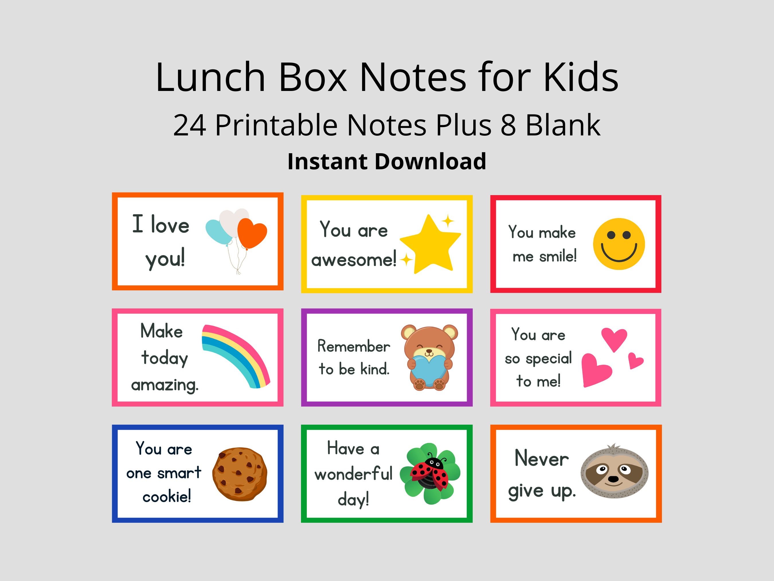 Printable Lunch Box Notes for Kids Encouraging Notes for Kids Lunchbox ...