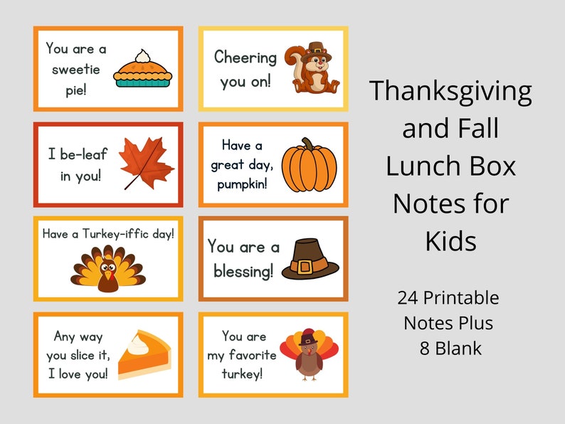 Printable Thanksgiving Lunch Box Notes for Kids Encouraging - Etsy