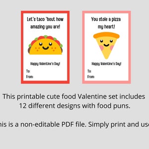 Cute Food Printable Valentine Cards Printable Valentines for Kids ...