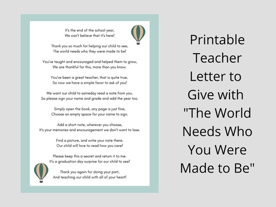 Teacher Letter for the World Needs Who You Were Made to Be by - Etsy