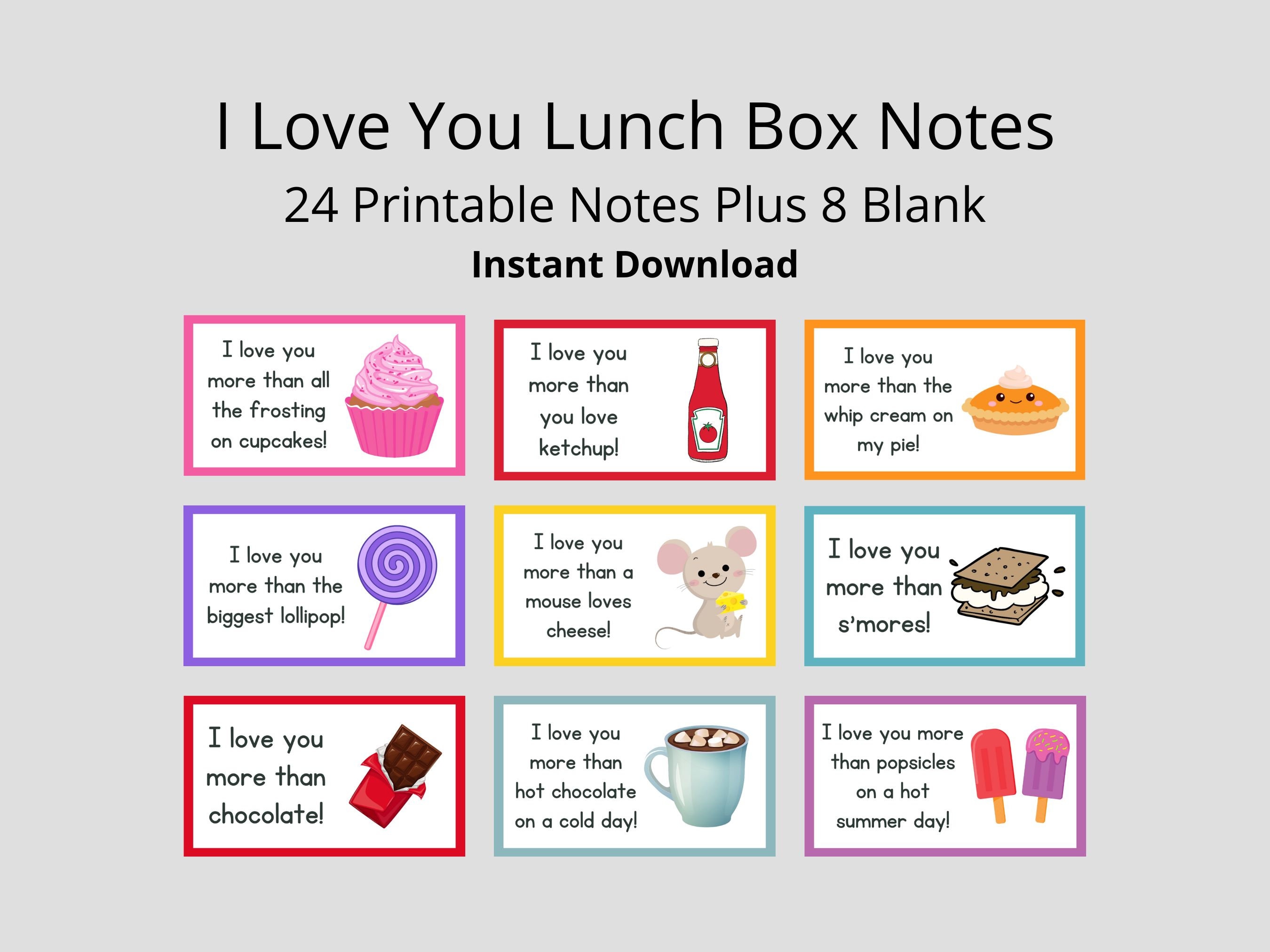 Printable I Love You Lunch Box Notes for Kids Cute Notes for Kids Love ...