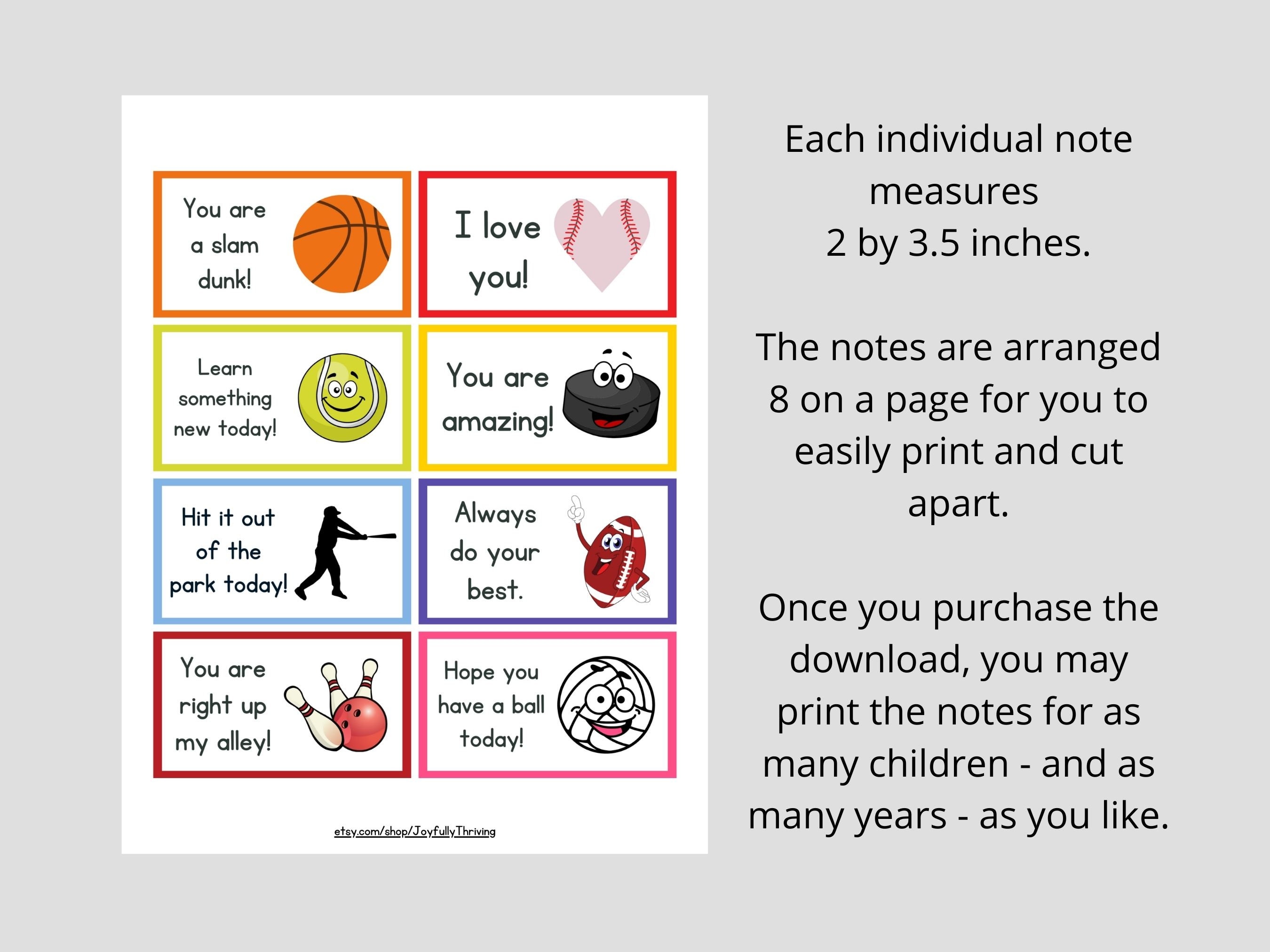 Sports Lunch Box Notes for Kids Printable Notes for Kids - Etsy