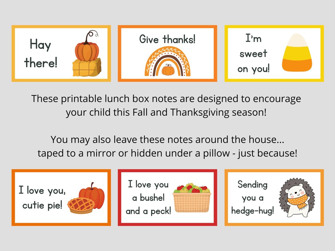 Printable Thanksgiving Lunch Box Notes for Kids Encouraging - Etsy