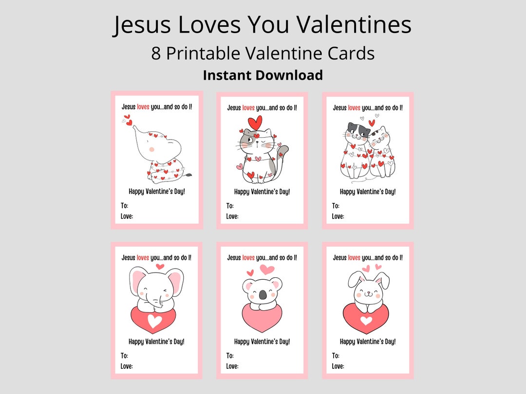 Jesus Loves You Valentine Cards, Christian Animal Valentines (digital ...