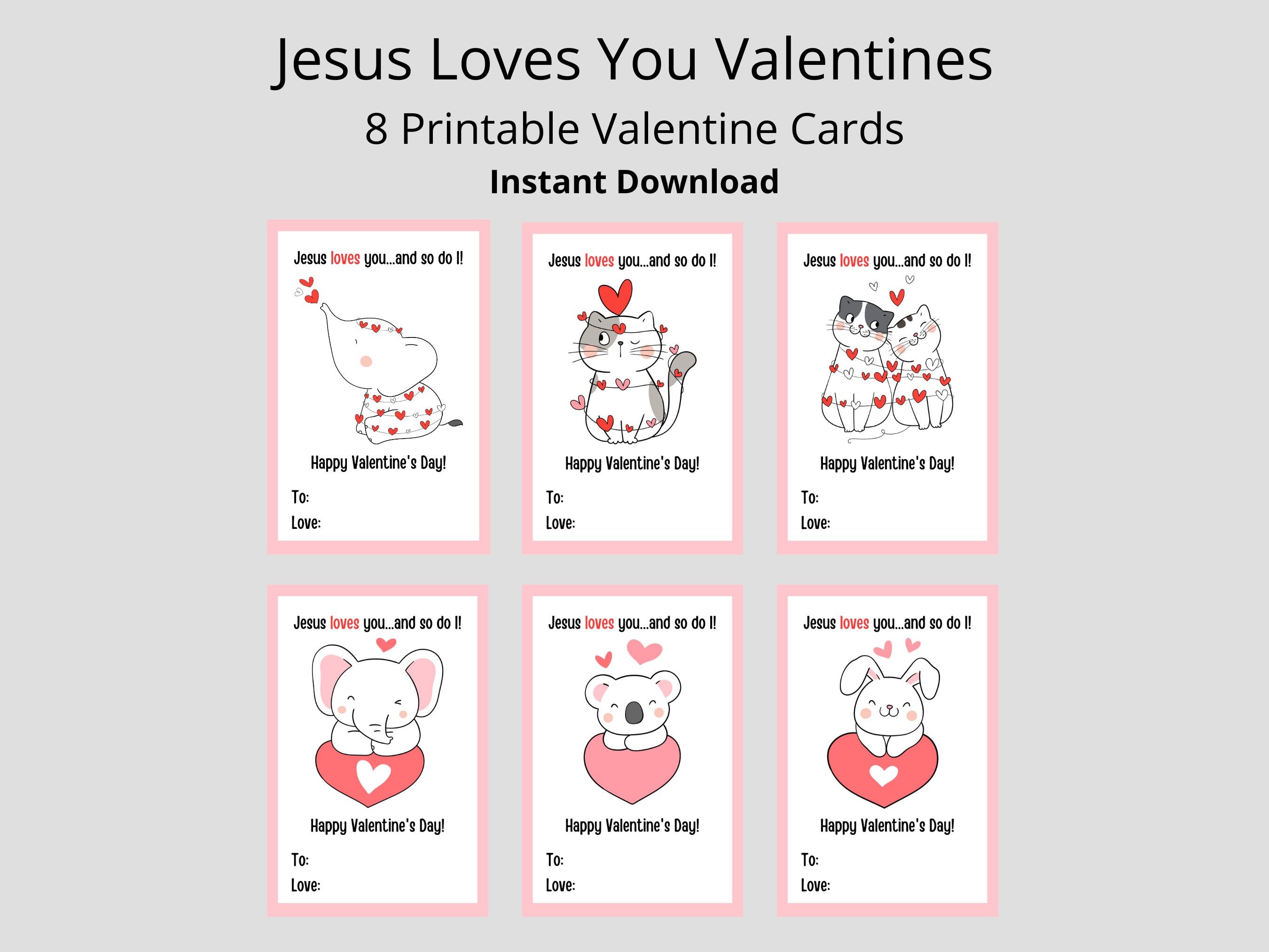 Jesus Loves You Valentine Cards, Christian Animal Valentines (digital ...