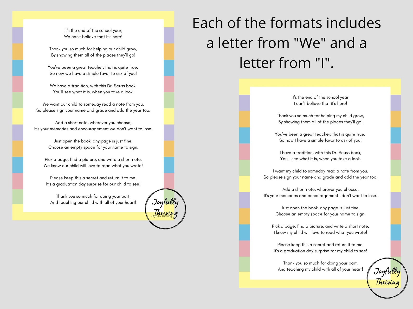 Dr. Seuss Teacher Letter Printable Keepsake Letter to Teacher ...