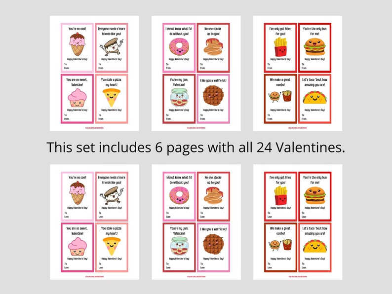 Cute Food Printable Valentine Cards Printable Valentines for Kids ...
