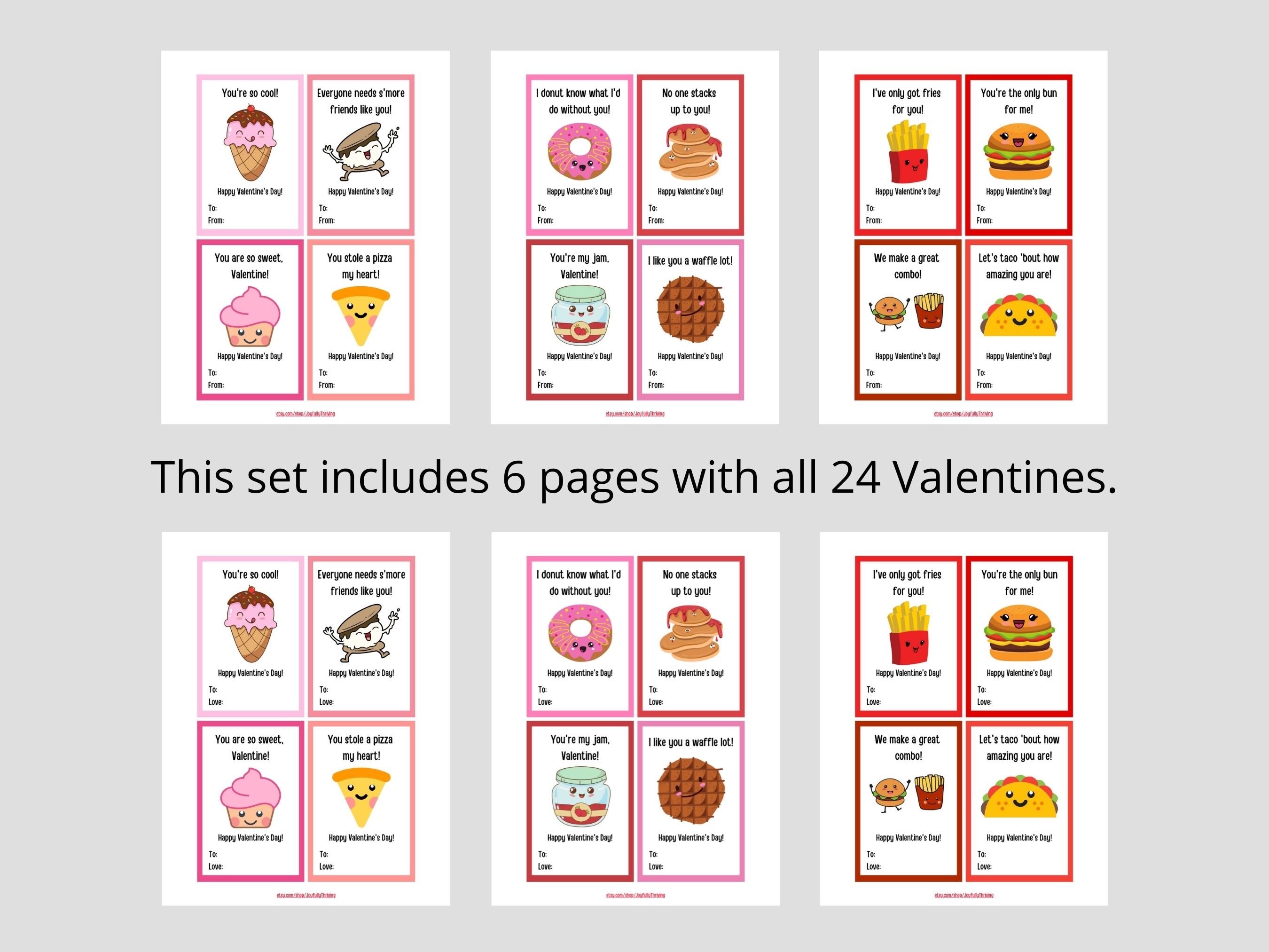 Cute Food Printable Valentine Cards Printable Valentines for Kids ...