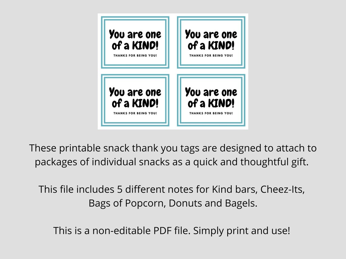 Snack Appreciation Thank You Tags Set of Printable Snack - Etsy