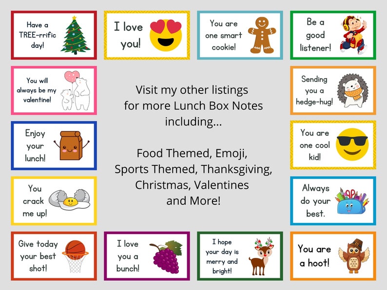 Christmas Lunch Box Notes for Kids Printable Holiday Cards (digital ...