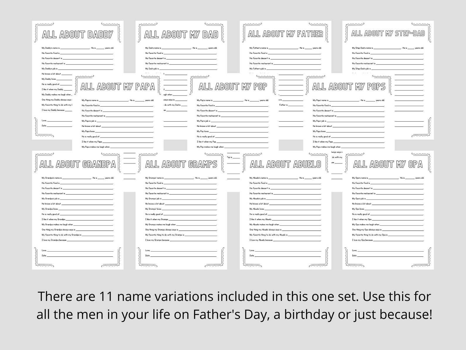 All About Dad Questionnaire Grandpa Questionnaire Printable - Etsy