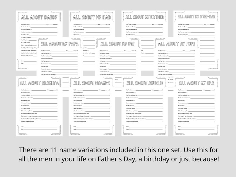 All About Dad Questionnaire Grandpa Questionnaire Printable Etsy