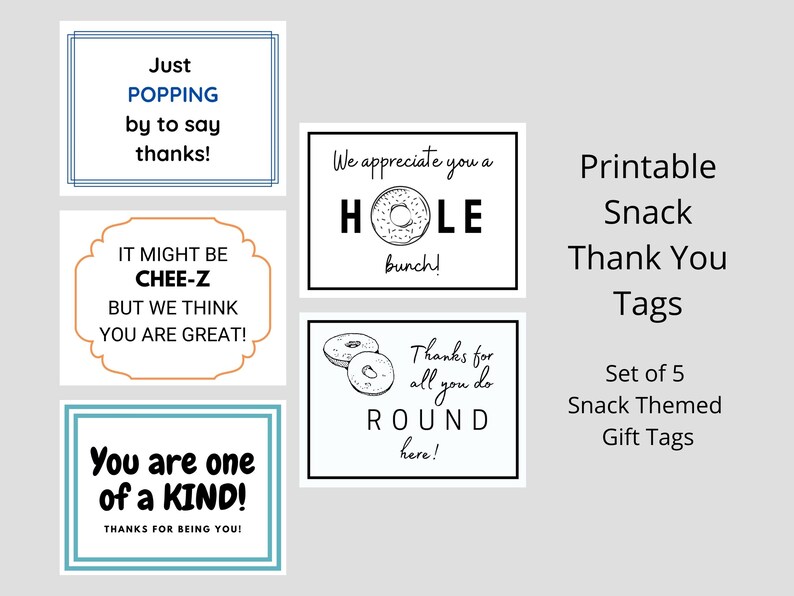 Snack Appreciation Thank You Tags Set of Printable Snack - Etsy