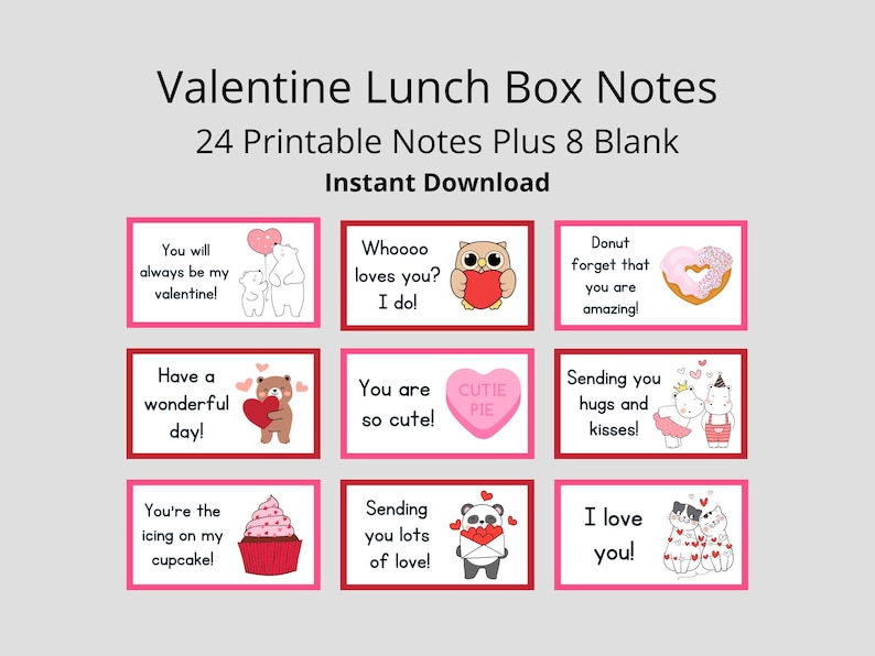 Printable Valentine Lunch Box Notes for Kids (digital Download) - Etsy