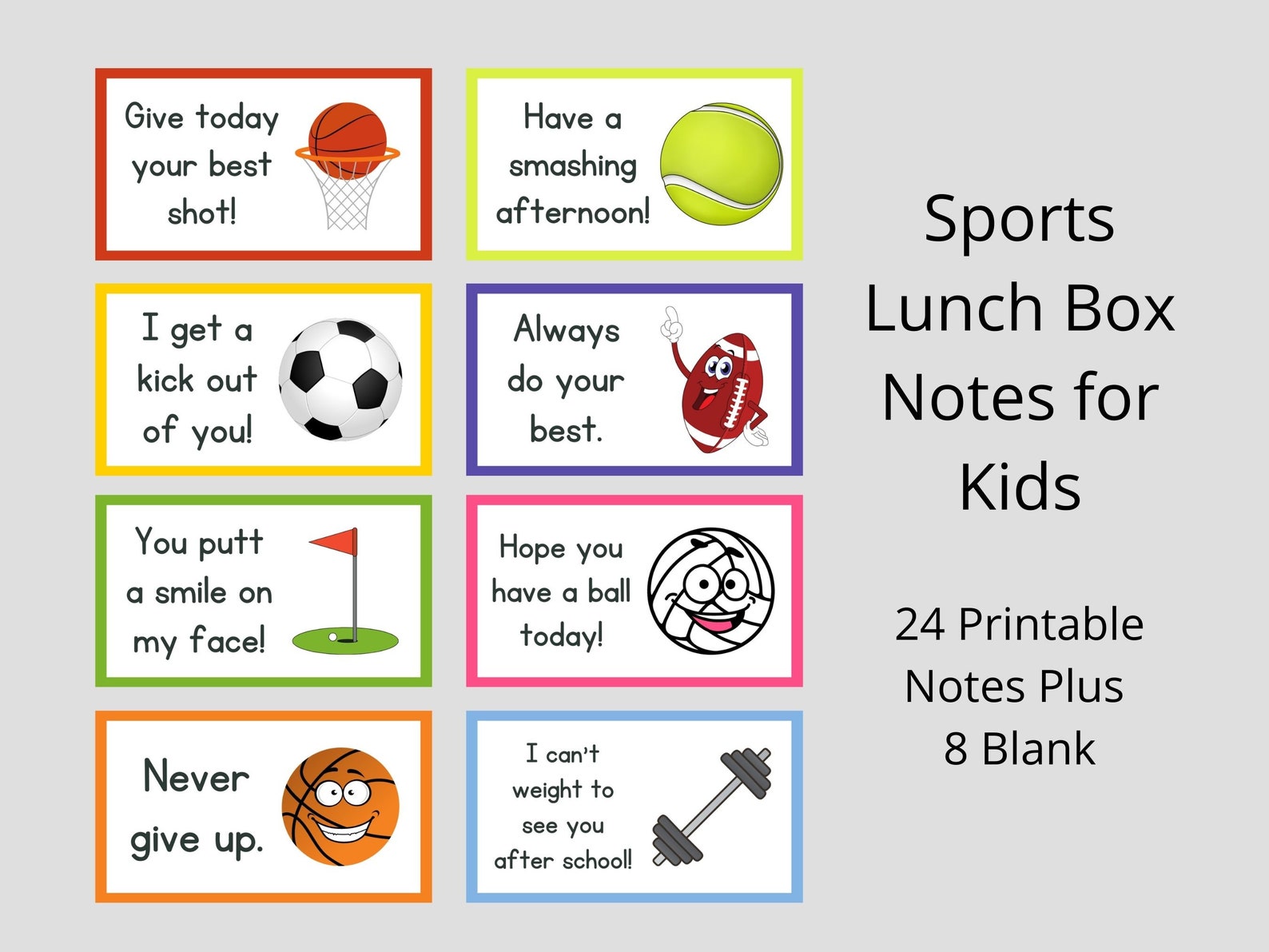 Sports Lunch Box Notes for Kids Printable Notes for Kids | Etsy