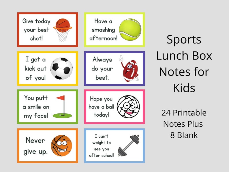 Sports Lunch Box Notes for Kids Printable Notes for Kids - Etsy