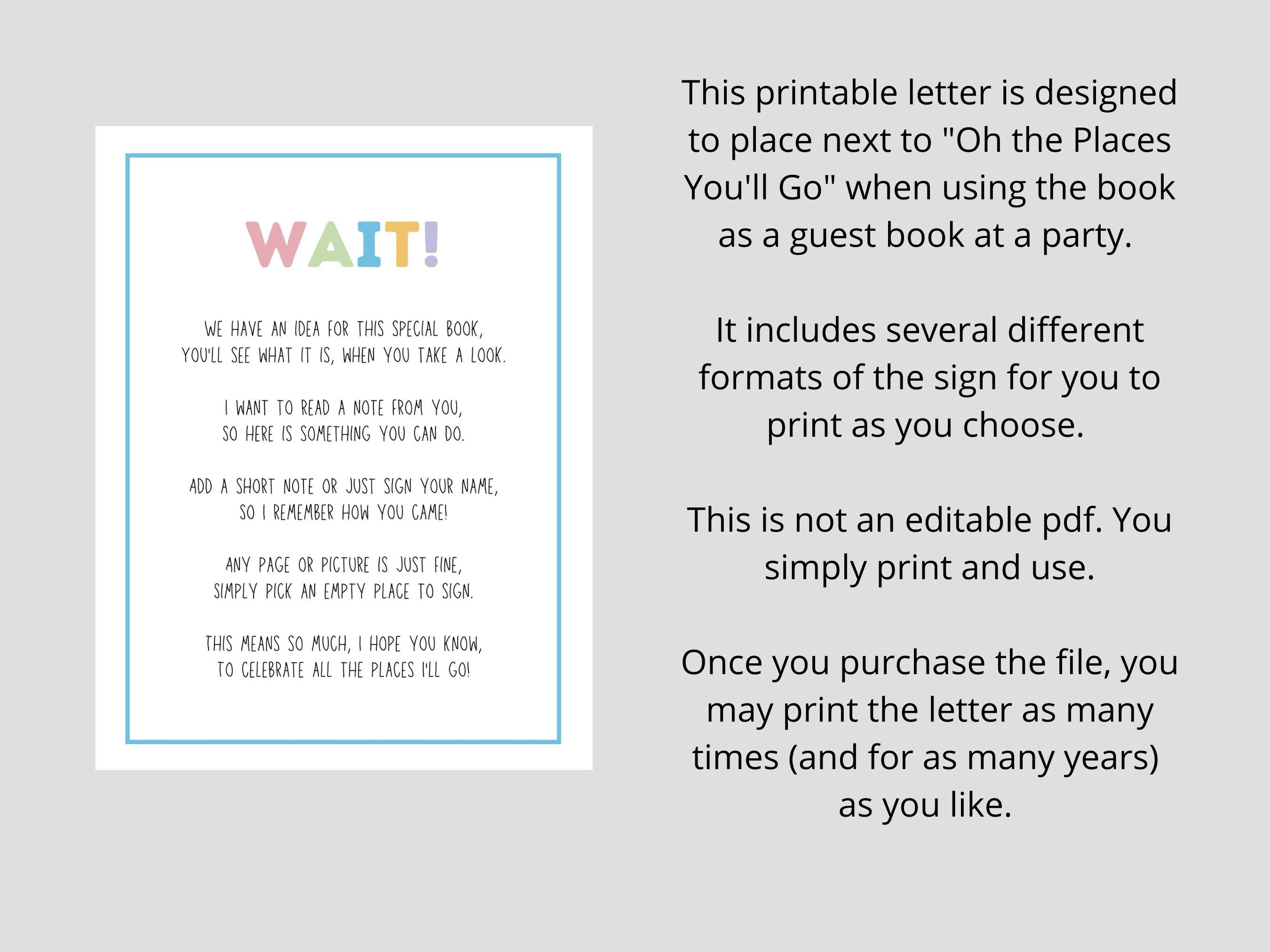 Graduation Guest Book Sign Oh the Places You'll Go Dr. Seuss Printable ...