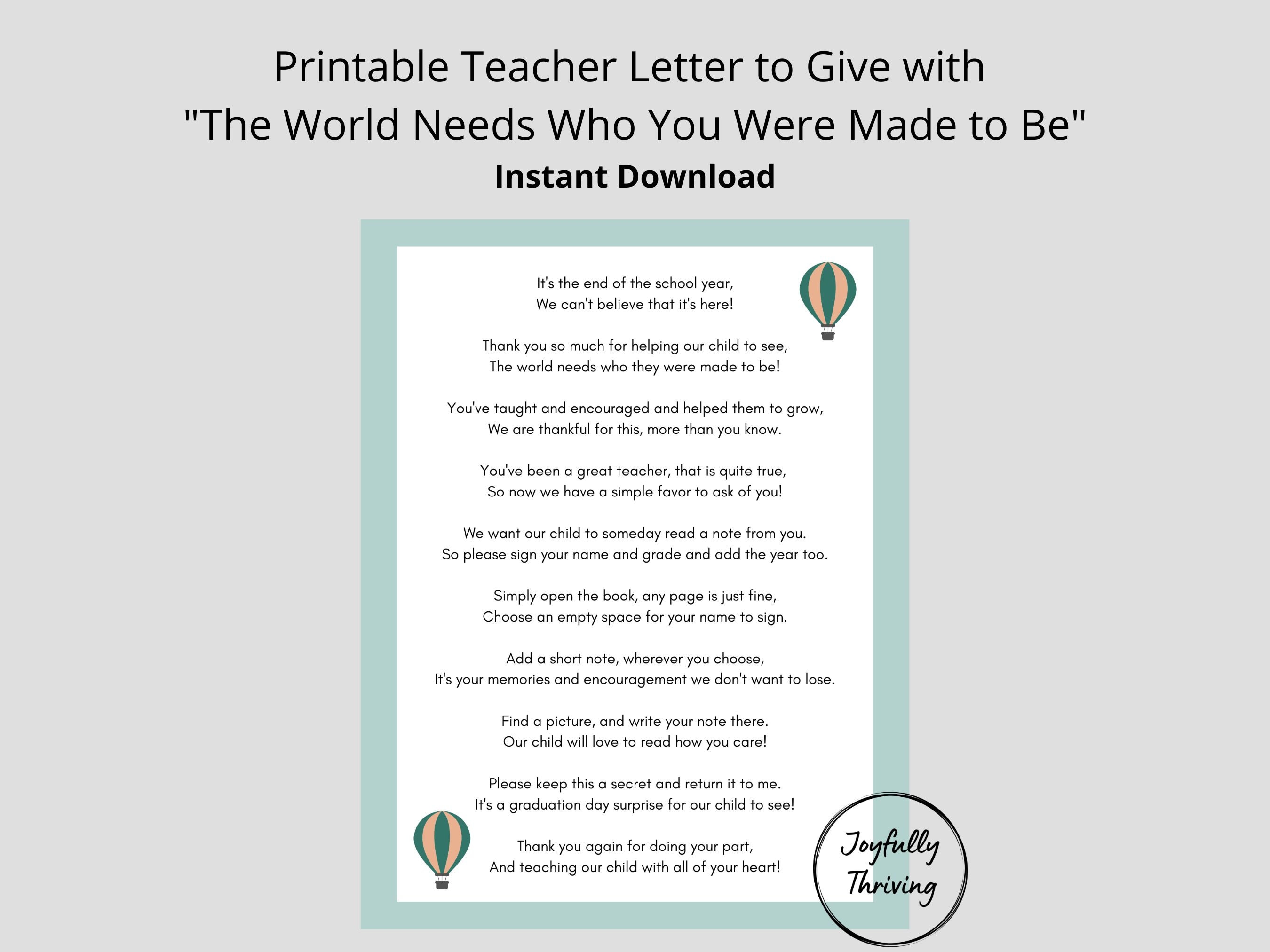 Teacher Letter World Needs Who You Were Made to Be Joanna Gaines Book ...