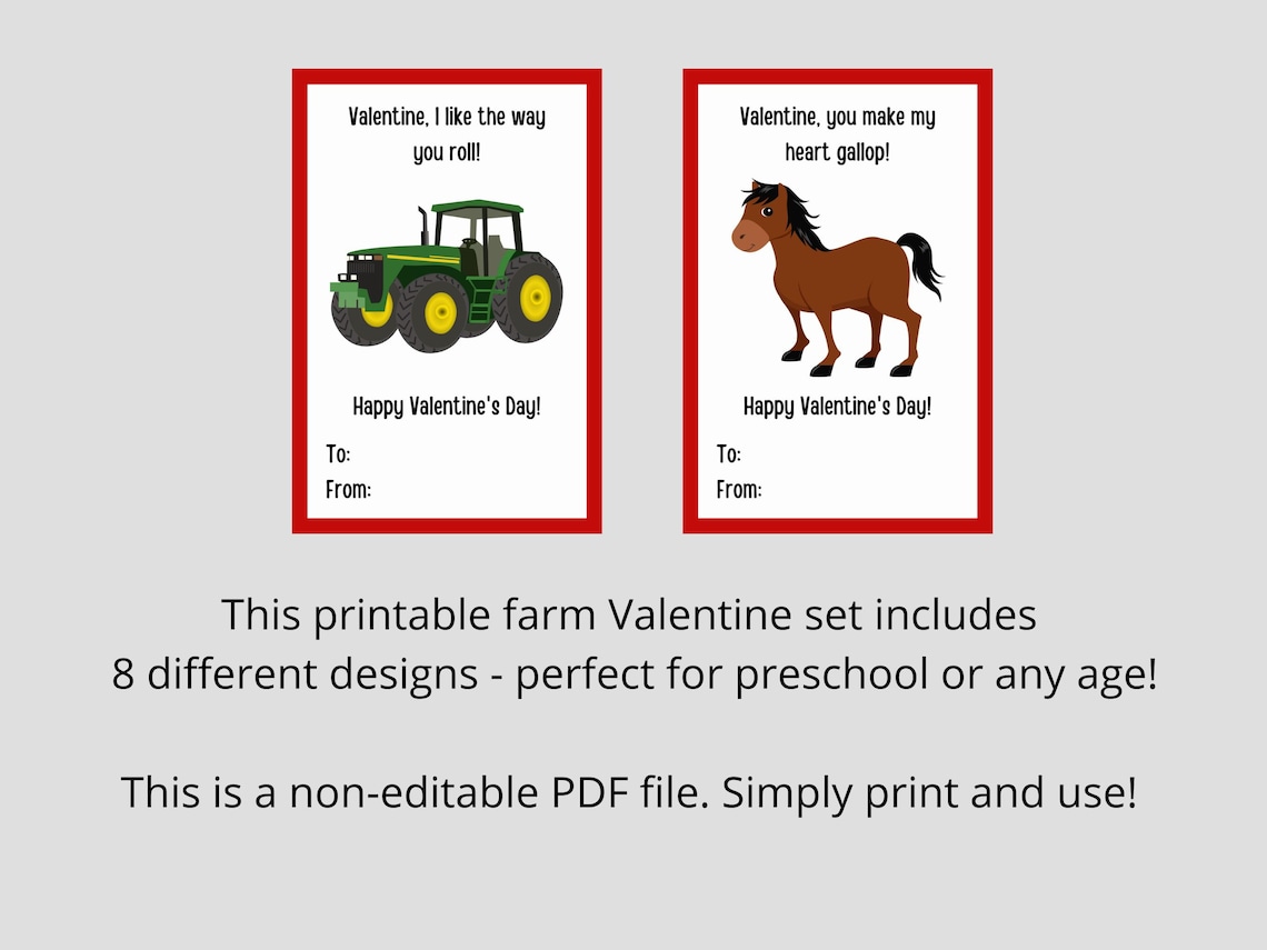 Farm Printable Valentine Cards Printable Valentines for Kids Tractor ...