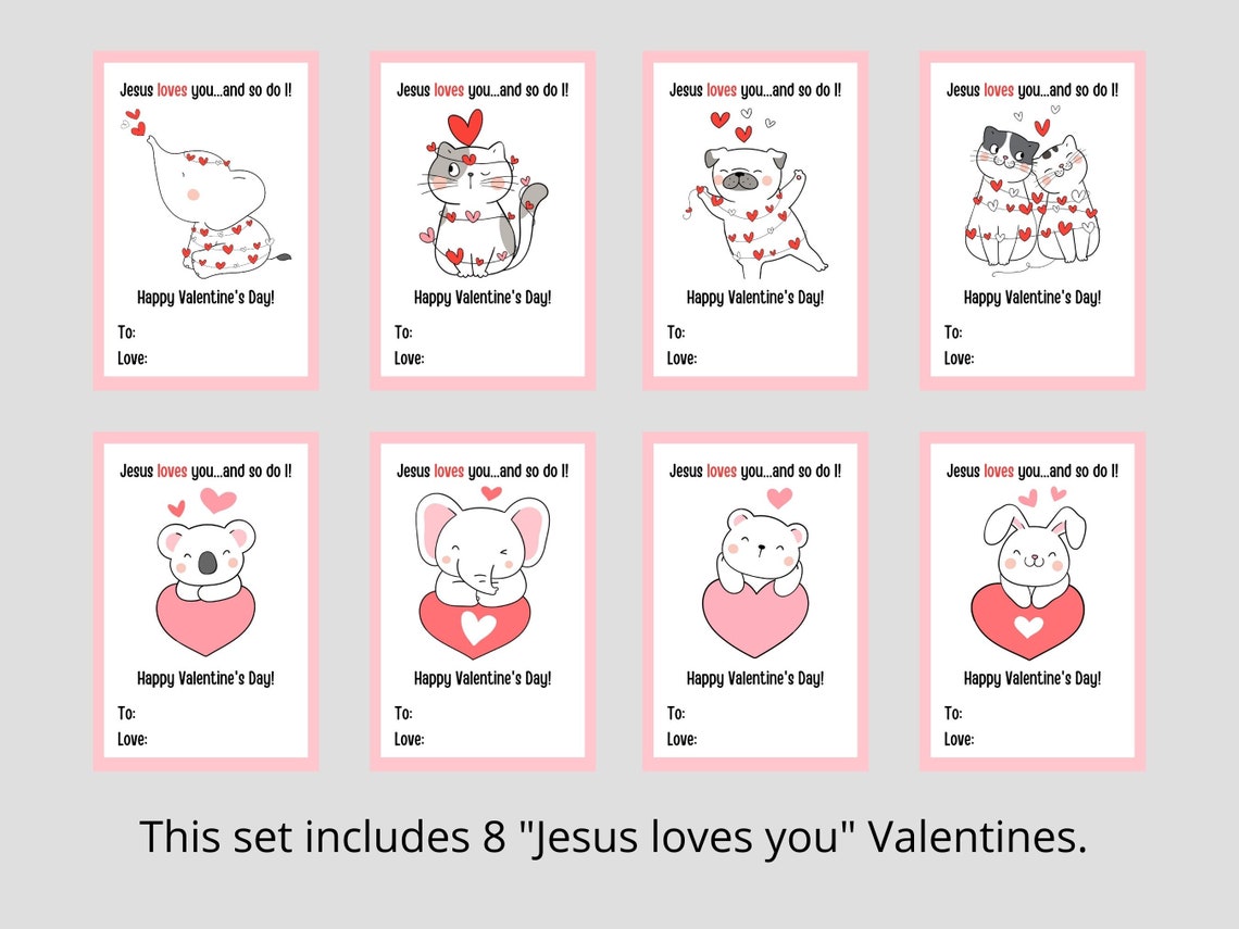 Jesus Loves You Valentine Cards, Christian Animal Valentines (digital ...