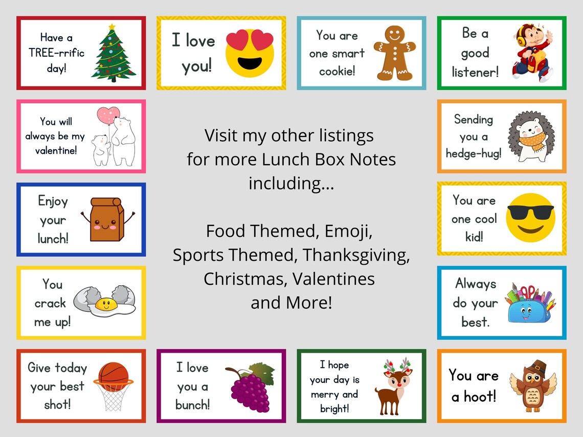 Food Theme Lunch Box Notes for Kids Encouraging Notes for - Etsy