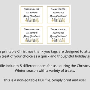Printable Christmas Gift Tags, Holiday Thank You Notes (digital ...