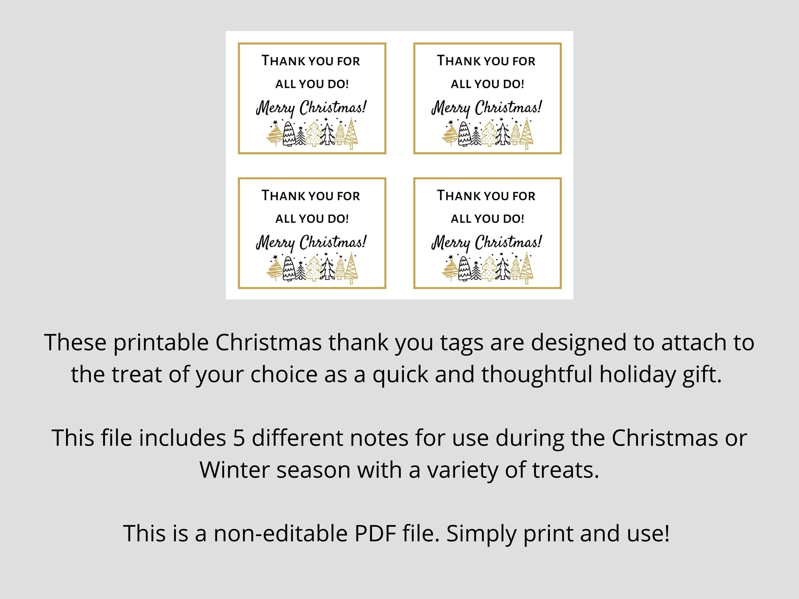 Printable Christmas Gift Tags, Holiday Thank You Notes (digital ...