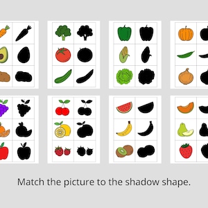 Fruit and Vegetable Matching Printable Preschool Memory Game Fruit ...