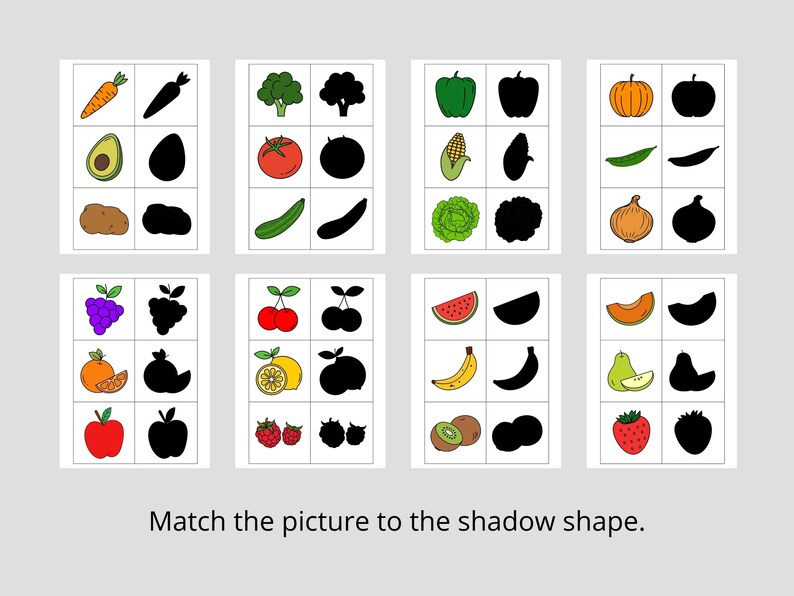 Fruit and Vegetable Matching Printable Preschool Memory Game Fruit ...