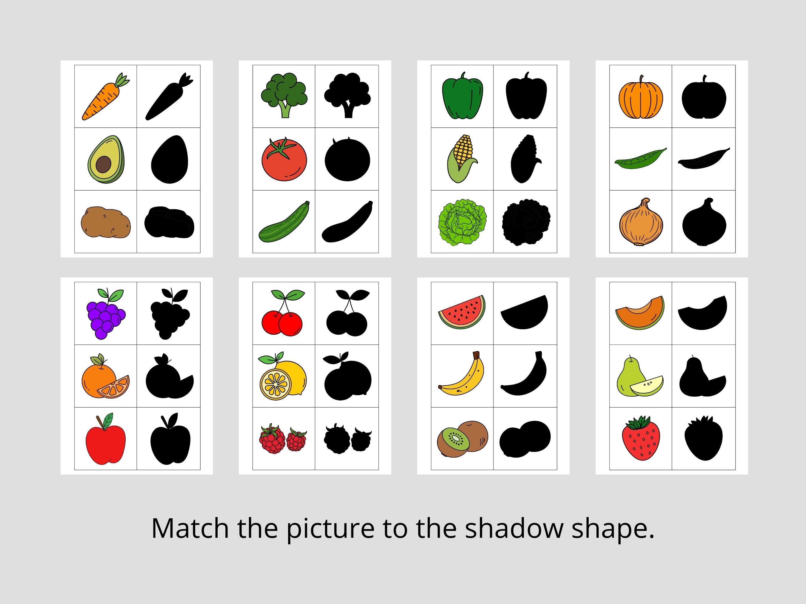 Fruit and Vegetable Matching Printable Preschool Memory Game Fruit ...