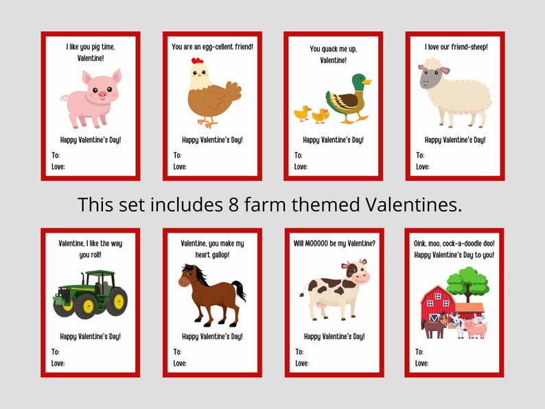 Farm Printable Valentine Cards Printable Valentines for Kids Tractor ...
