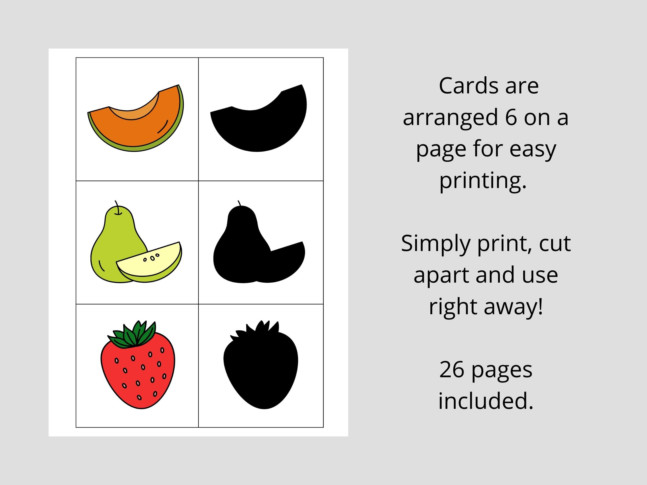 Fruit and Vegetable Matching Printable Preschool Memory Game Fruit ...