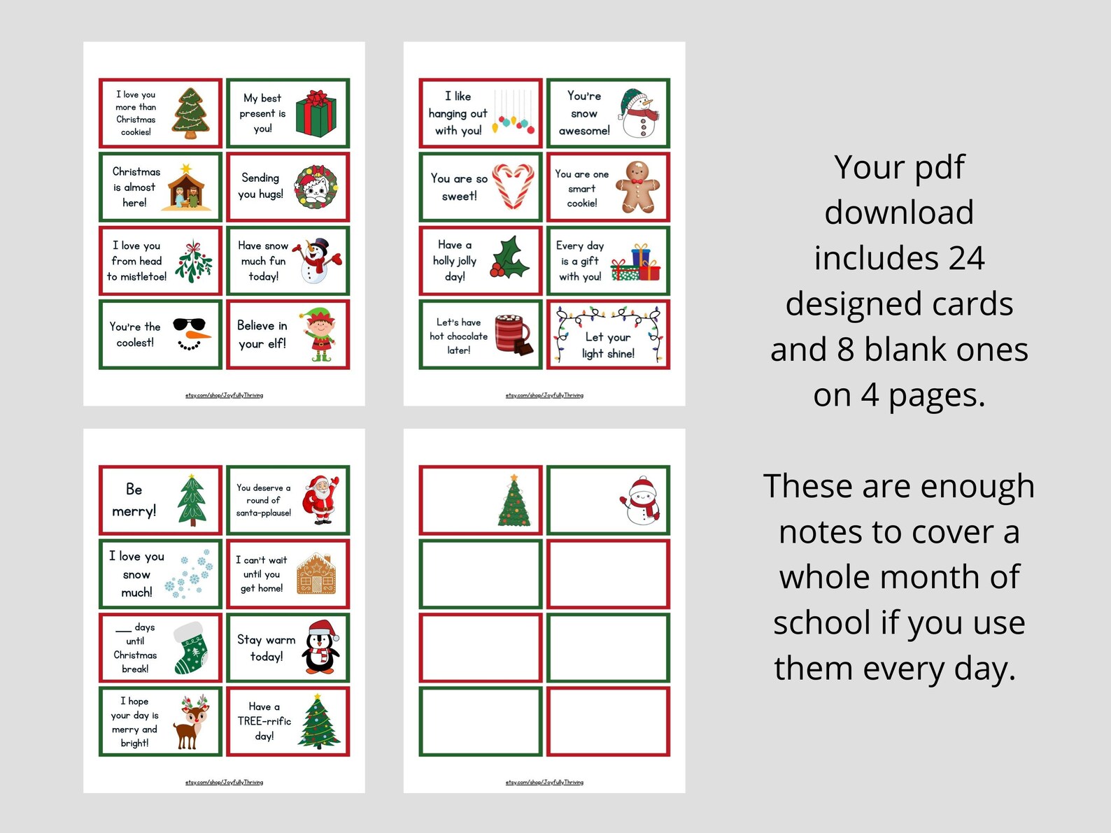 Christmas Lunch Box Notes for Kids Printable Holiday Cards (digital ...