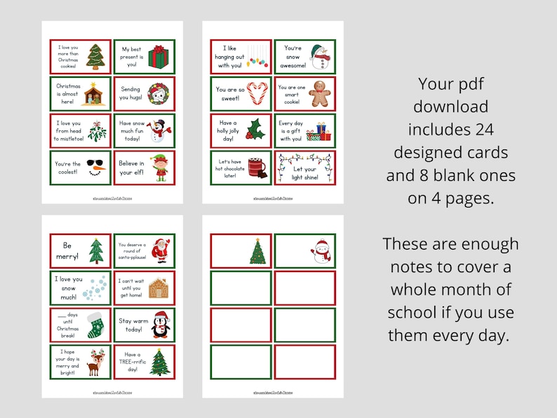 Printable Christmas Lunch Box Notes for Kids Holiday Notes for Kids ...