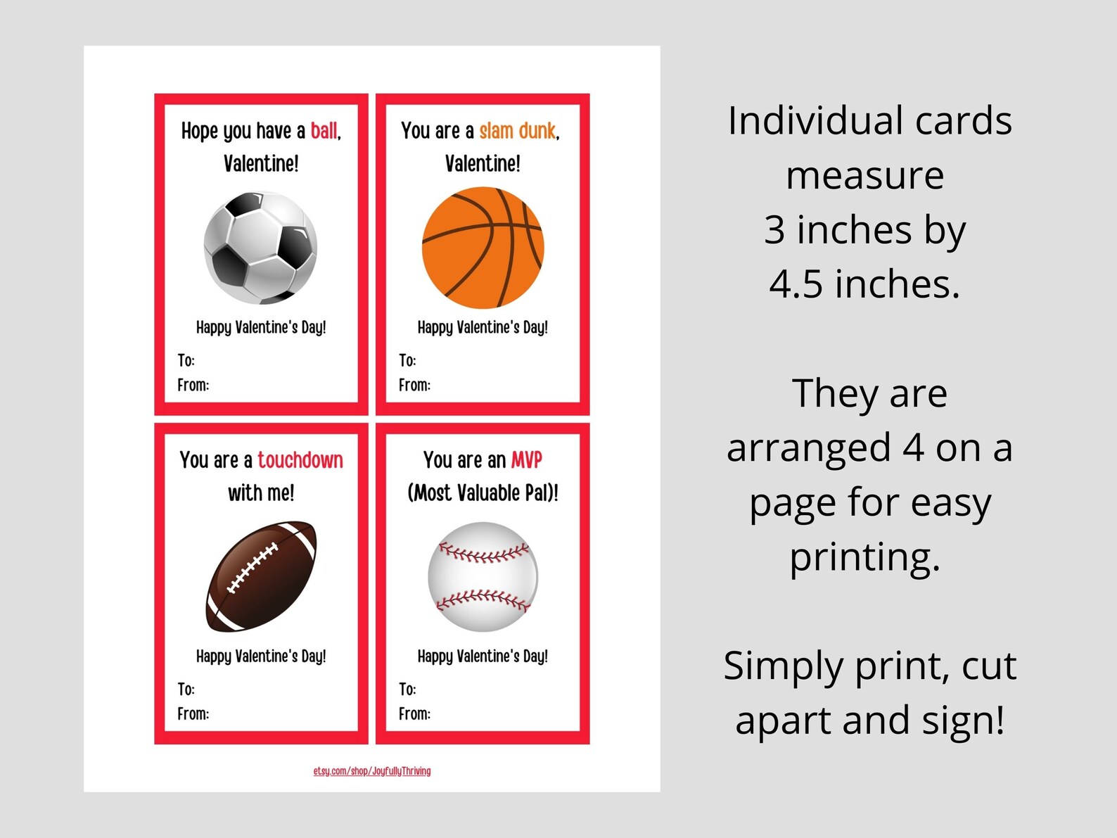 Sports Valentines Cards for Kids Classroom Valentines Printable ...
