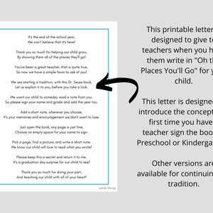Starting Book Signing Tradition Letter to Give to Teachers With Oh the ...
