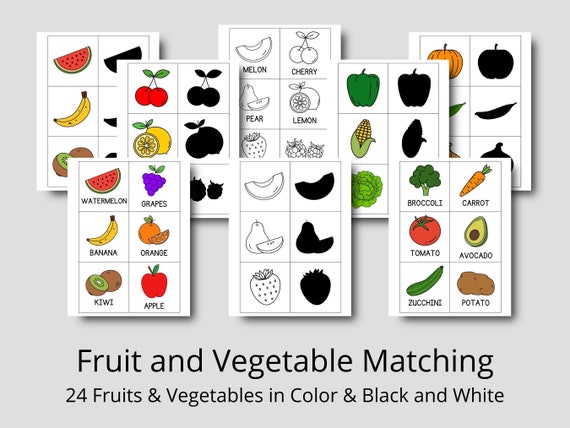 Fruit and Vegetable Matching Printable Preschool Memory Game | Etsy