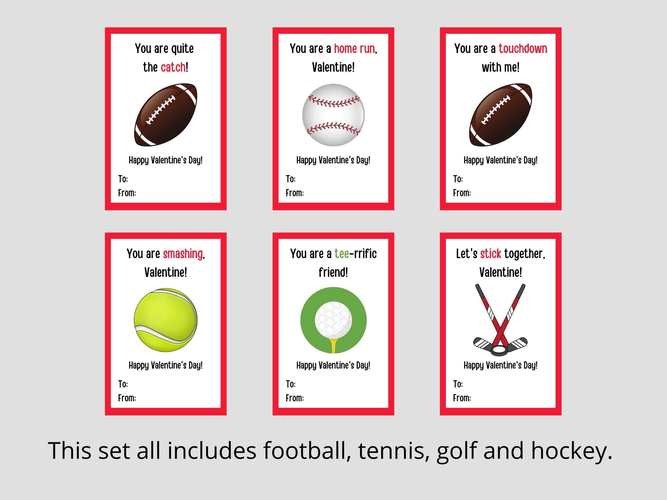 Sports Valentines Cards for Kids Classroom Valentines Printable ...