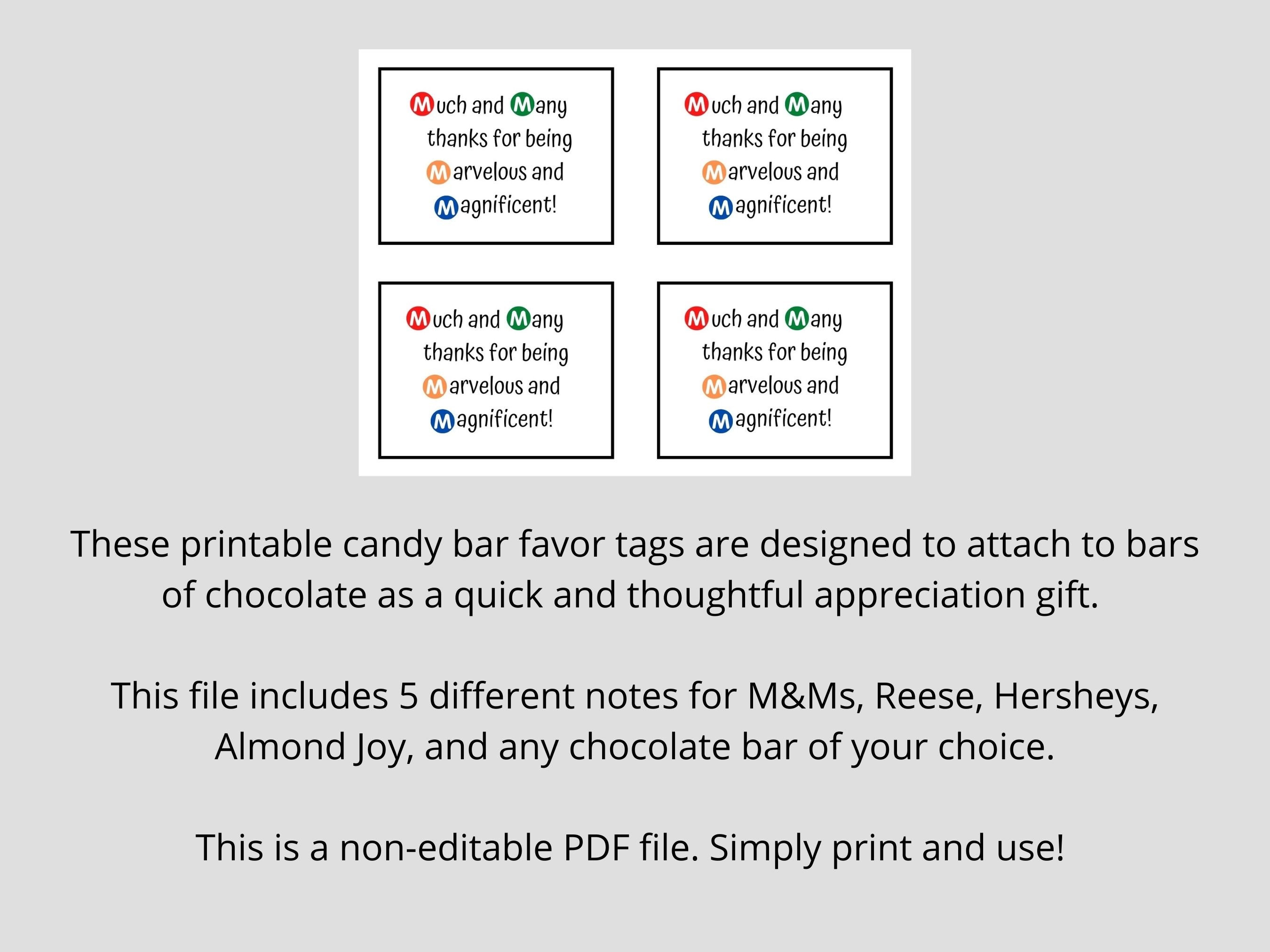 Chocolate Bar Thank You Tags Candy Appreciation Gift Tags Chocolate ...