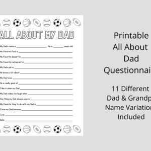 All About Dad Questionnaire Grandpa Questionnaire Printable - Etsy