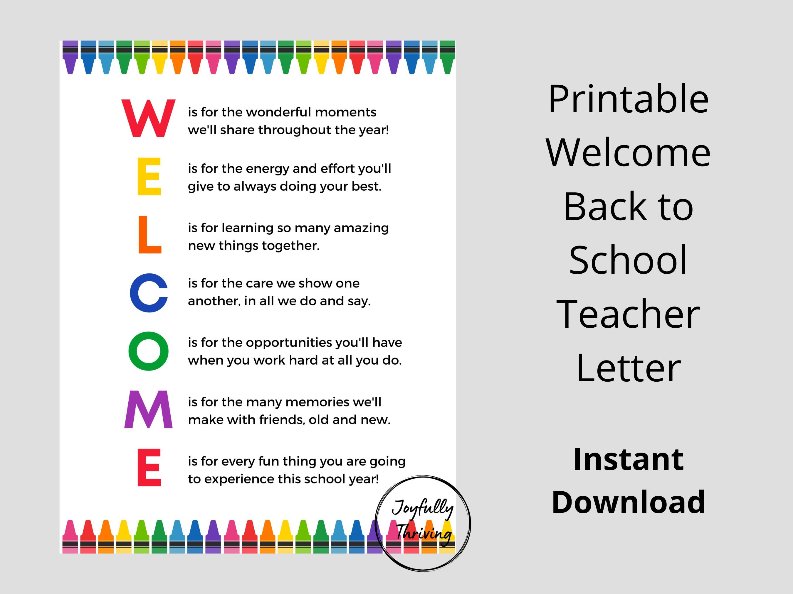 Welcome Back to School Letter Printable Teacher Letter - Etsy UK