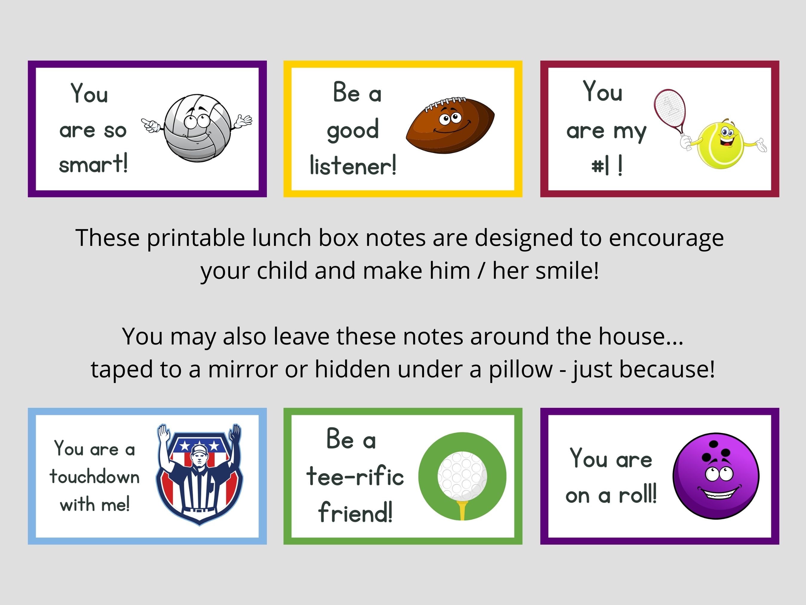Sports Lunch Box Notes for Kids | Printable Notes for Kids | Printable ...