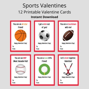 Sports Valentines Cards for Kids Classroom Valentines Printable ...