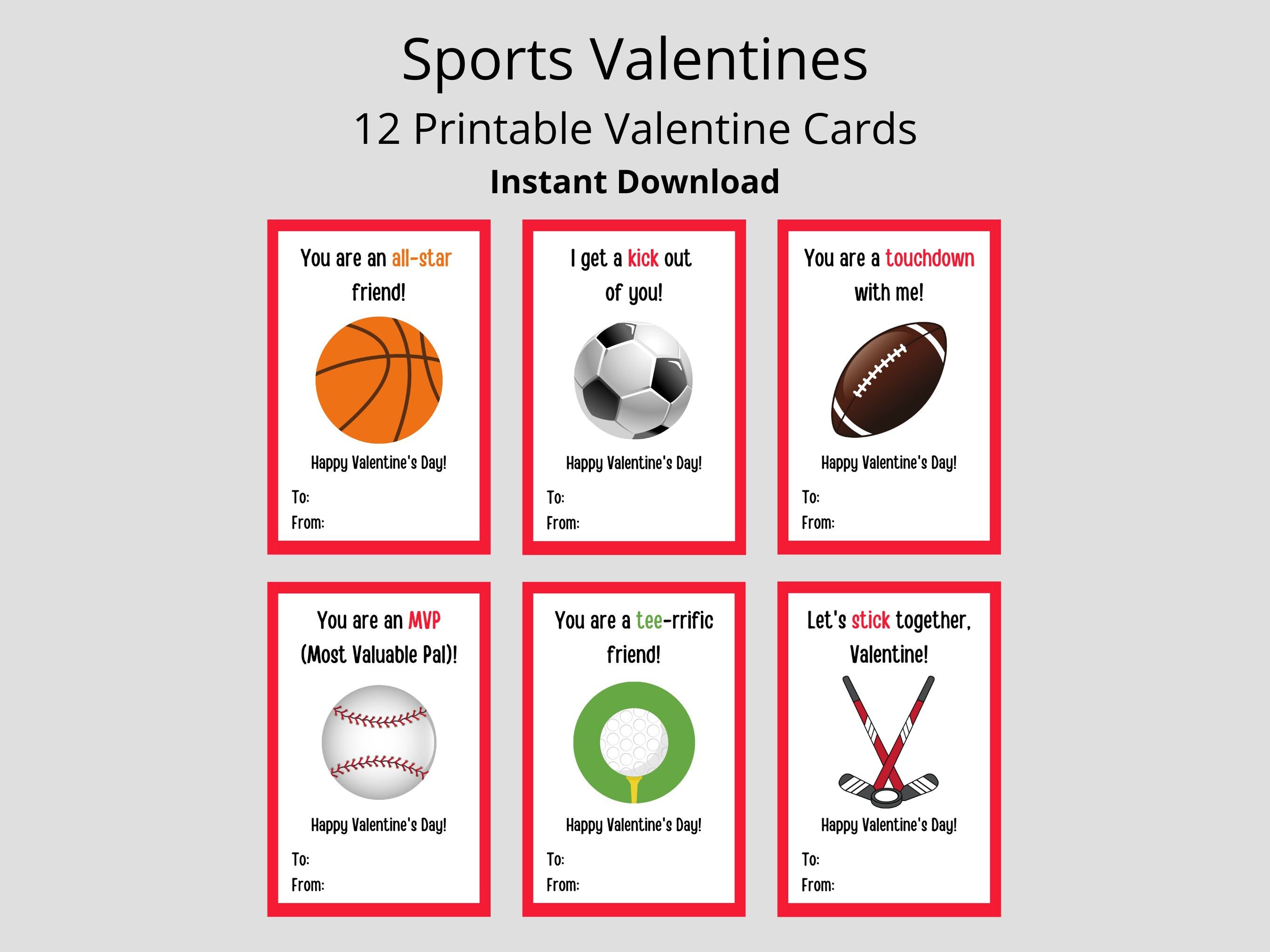 Sports Valentines Cards for Kids Classroom Valentines Printable ...