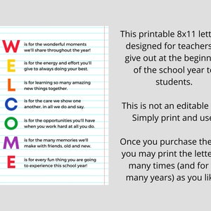 Welcome Back to School Letter: Printable Teacher Poem (PDF) - Etsy