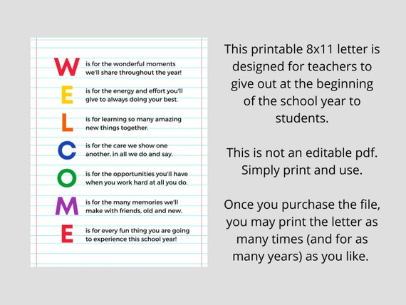 Welcome Back To School Letter High School