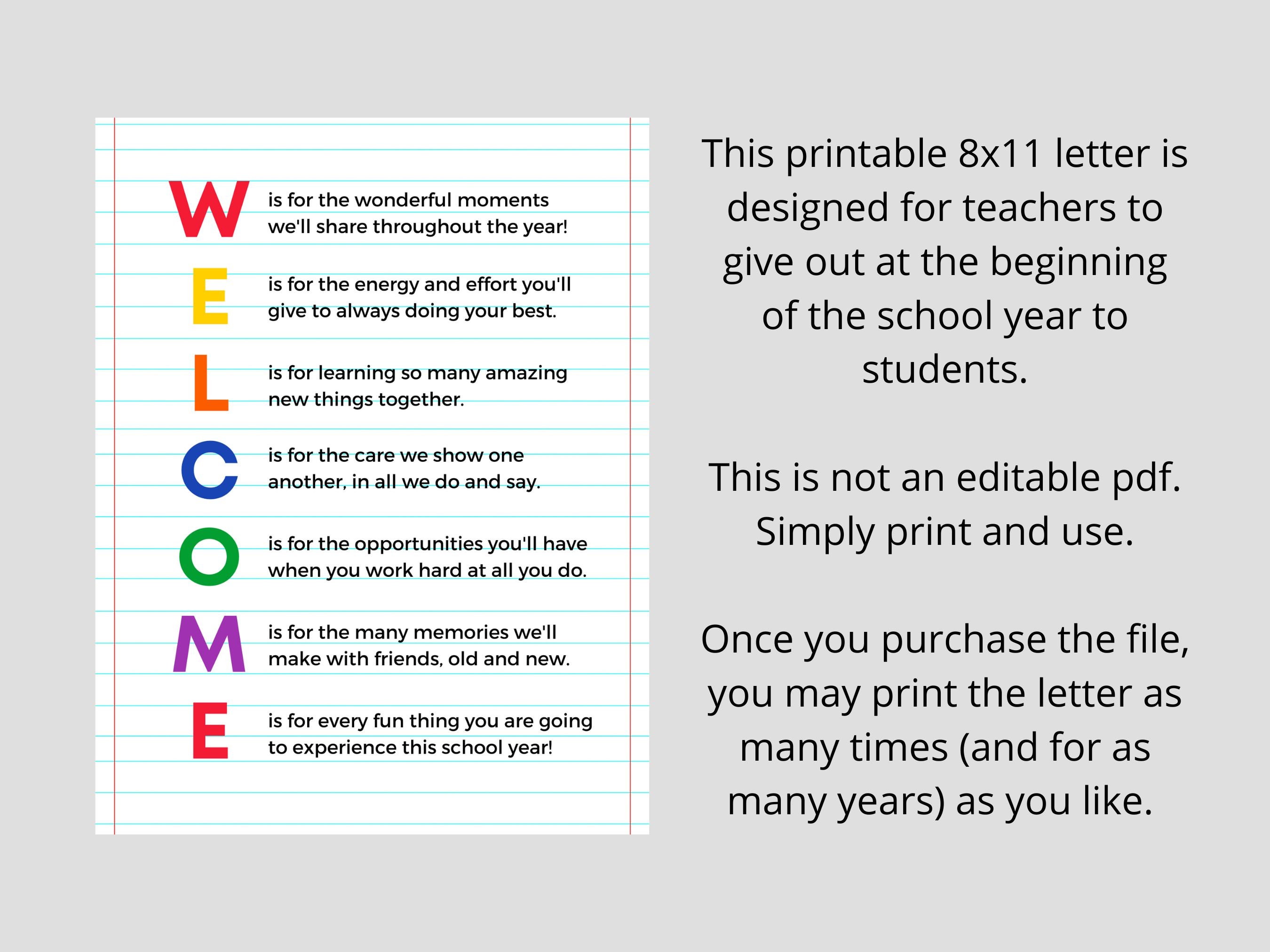 Welcome Back to School Letter Printable Teacher Letter - Etsy UK