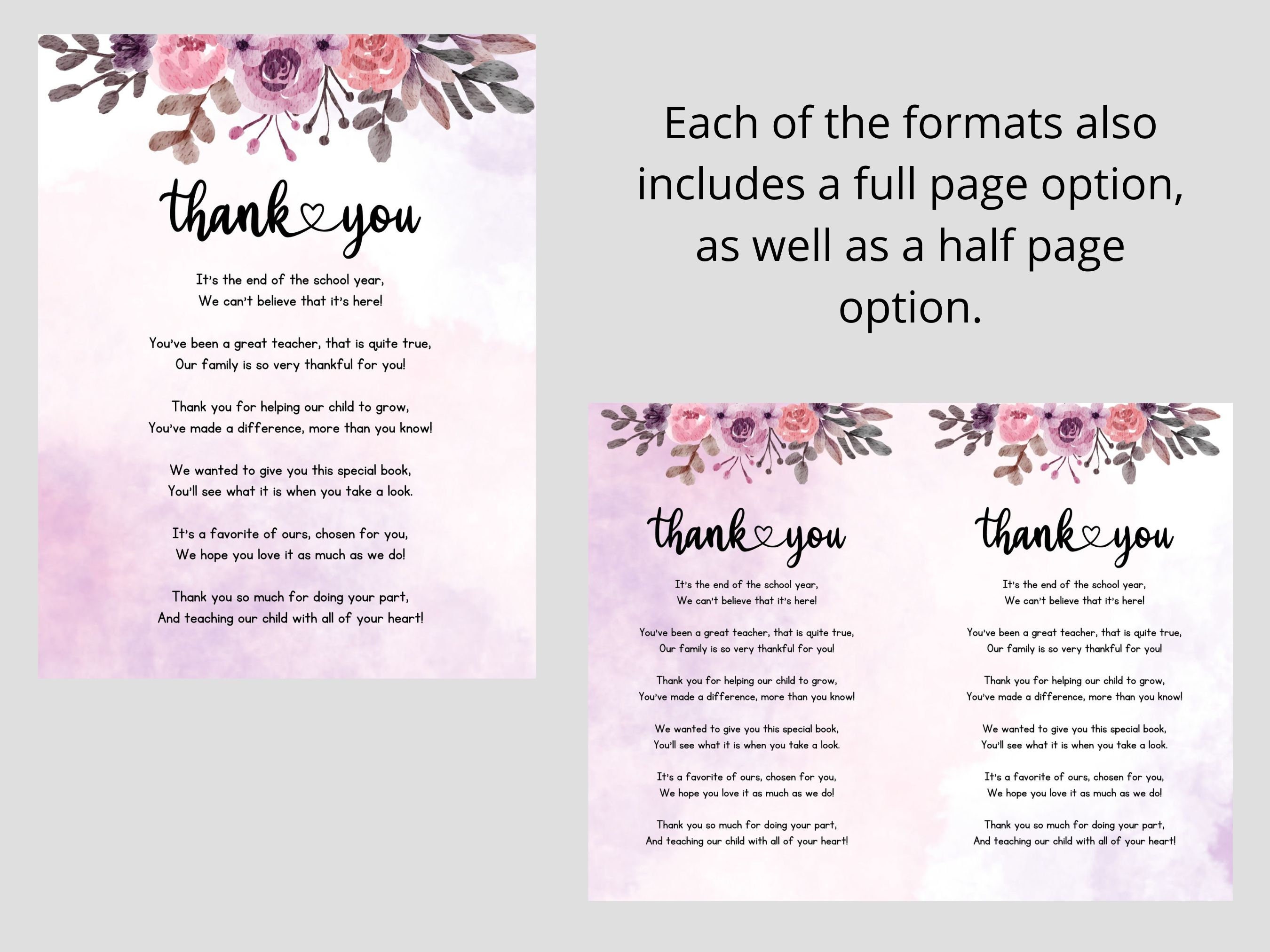 End of the Year Teacher Appreciation Gift Thank You Gift Printable ...