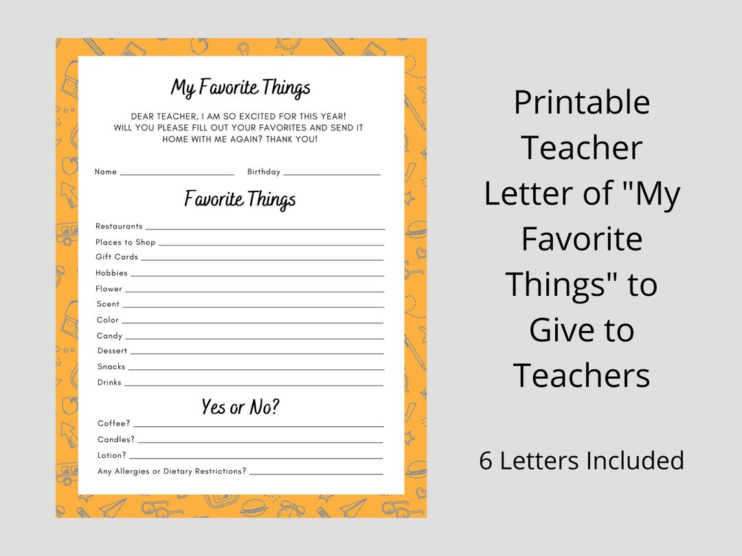 Teacher Letter for My Favorite Things Teacher Appreciation - Etsy